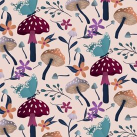 Blooms and Shrooms Peachy Beige – Dominique Collins - Digital Fabrics