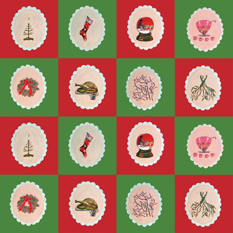 Xmas Vignettes Green & Red – Sue Michael - Digital Fabrics